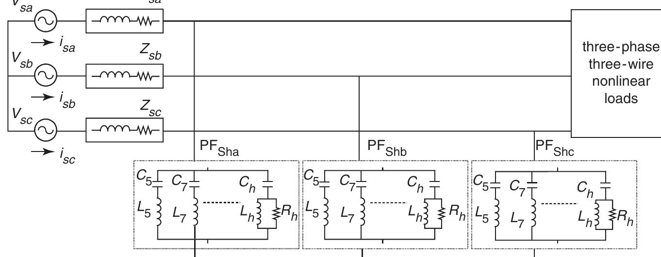 Three-phase three-wire passive-shunt filter normally used as