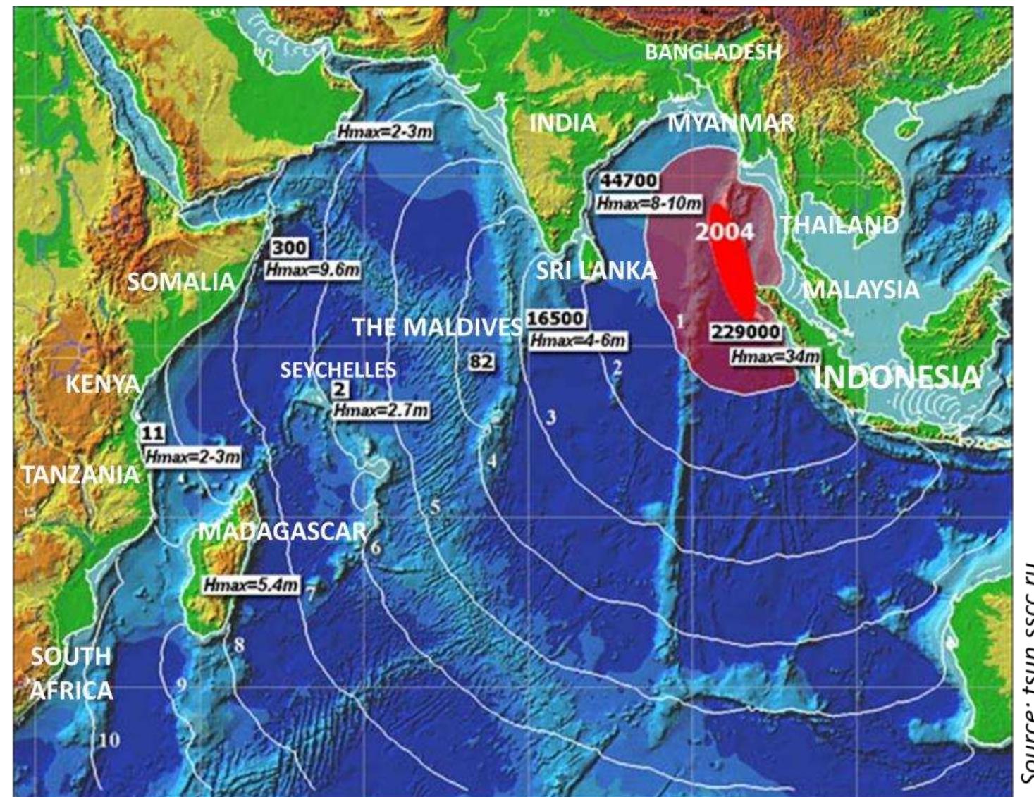 Tsunami travel time chart for the 2004 aceh tsunami. the