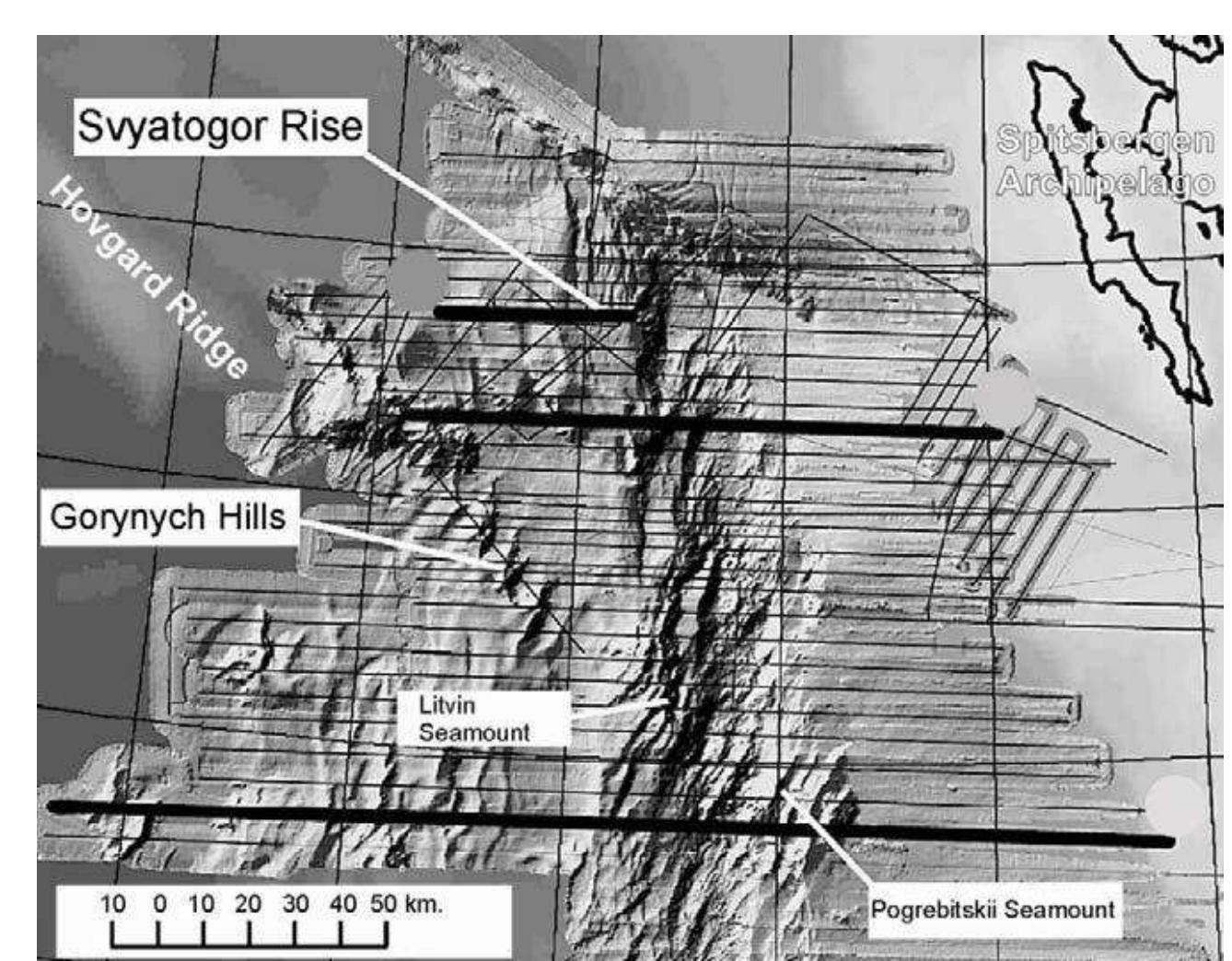 Shaded bottom relief of the knipovich rift valley,