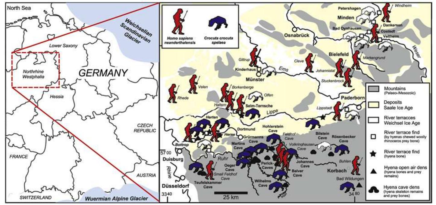 Important middle palaeolithic human sites and hyena dens or