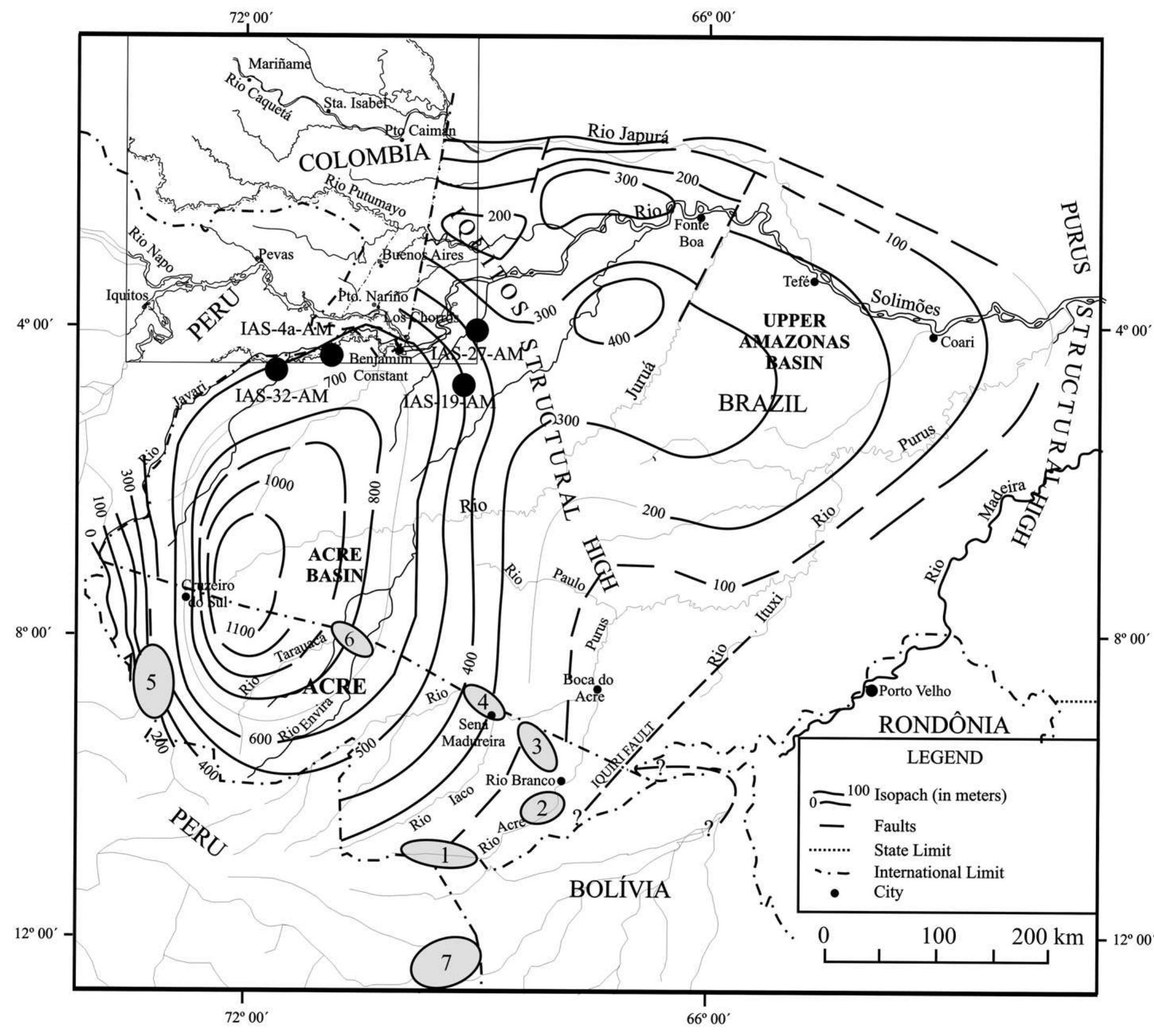 Isopach map of the solimées formation (from maia et al.,