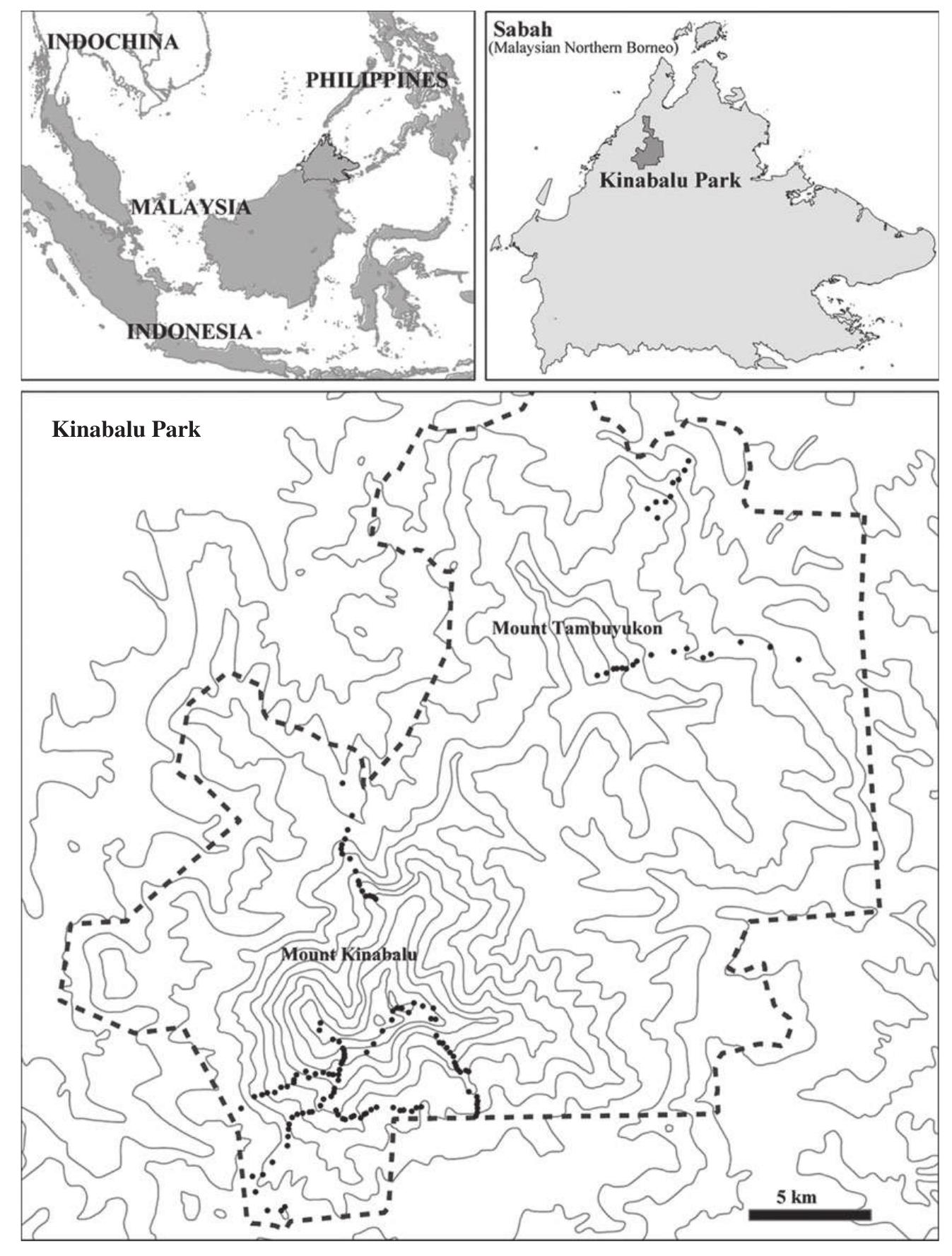 Map of kinabalu park, sabah, malaysia, with locations of the