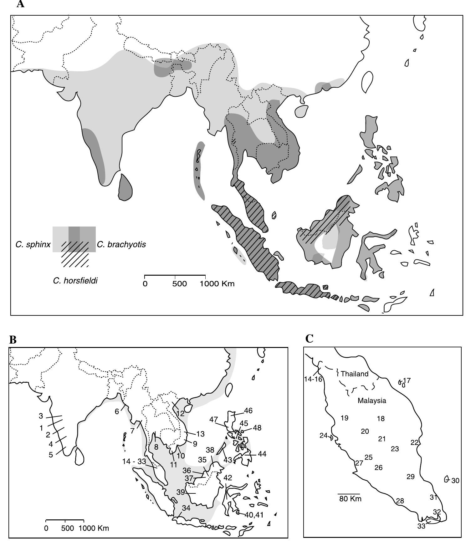(a) map of the indomalayan region showing the geographic