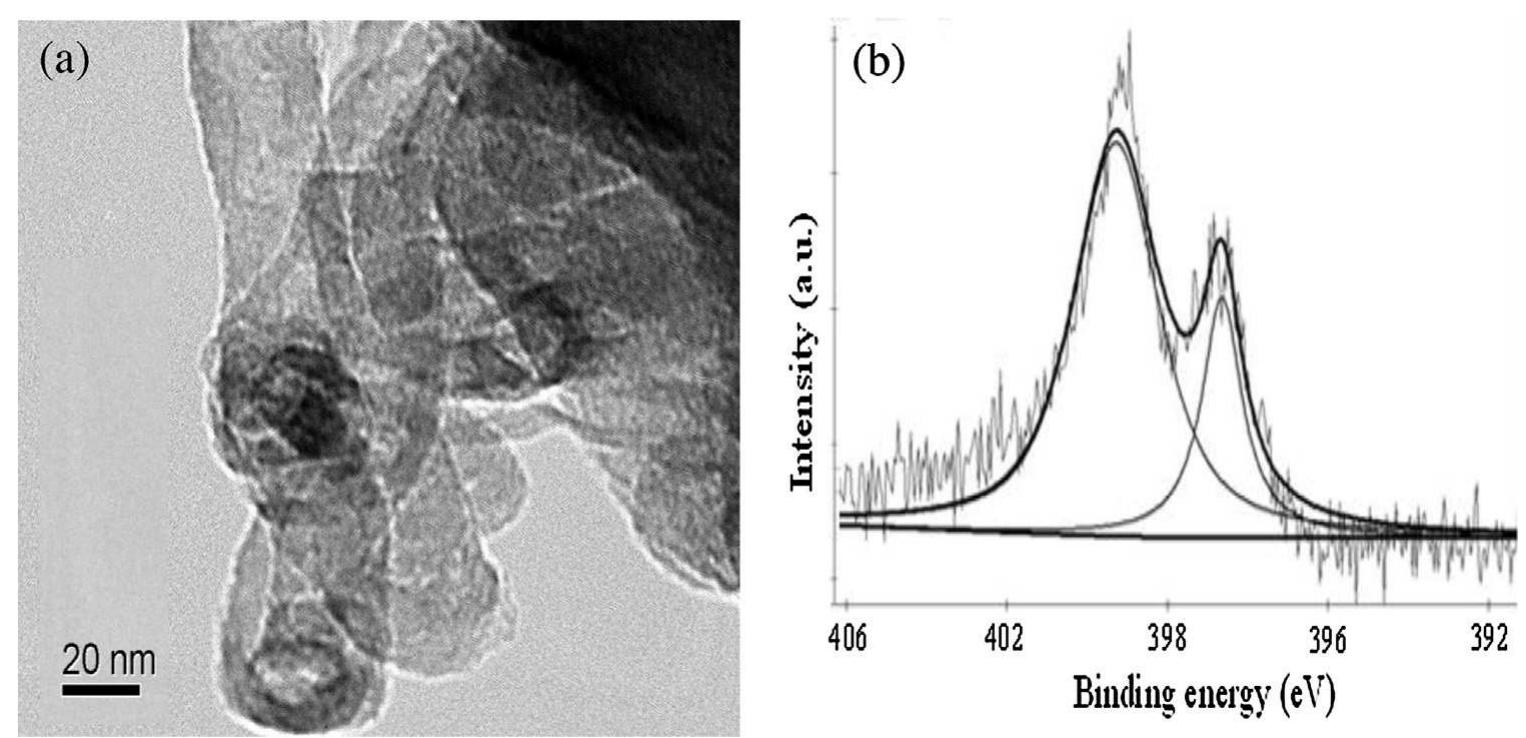 (a) tem image of n-ni-cnfs. (b) high resolution xps spectrum