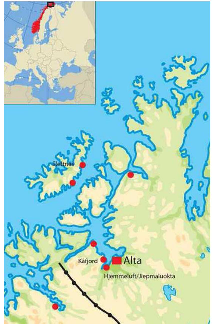 Locational map. dots equal localities with rock art of which