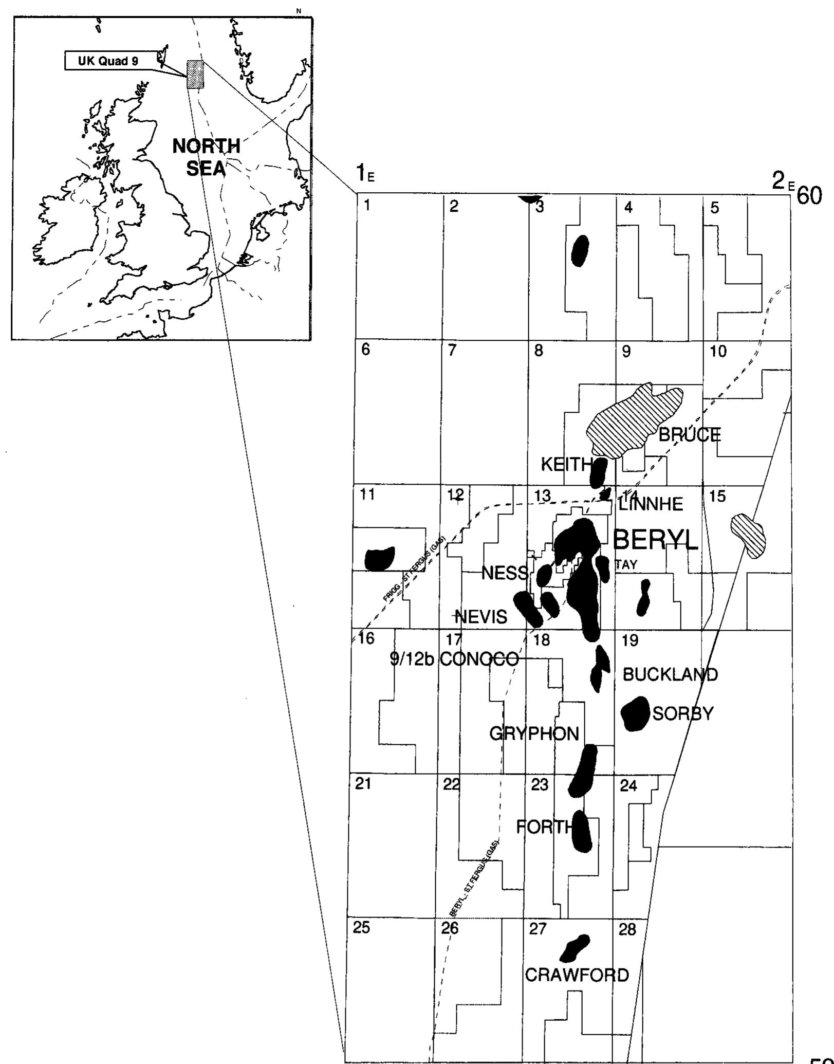 Sketch map showing the location of the beryl field, its