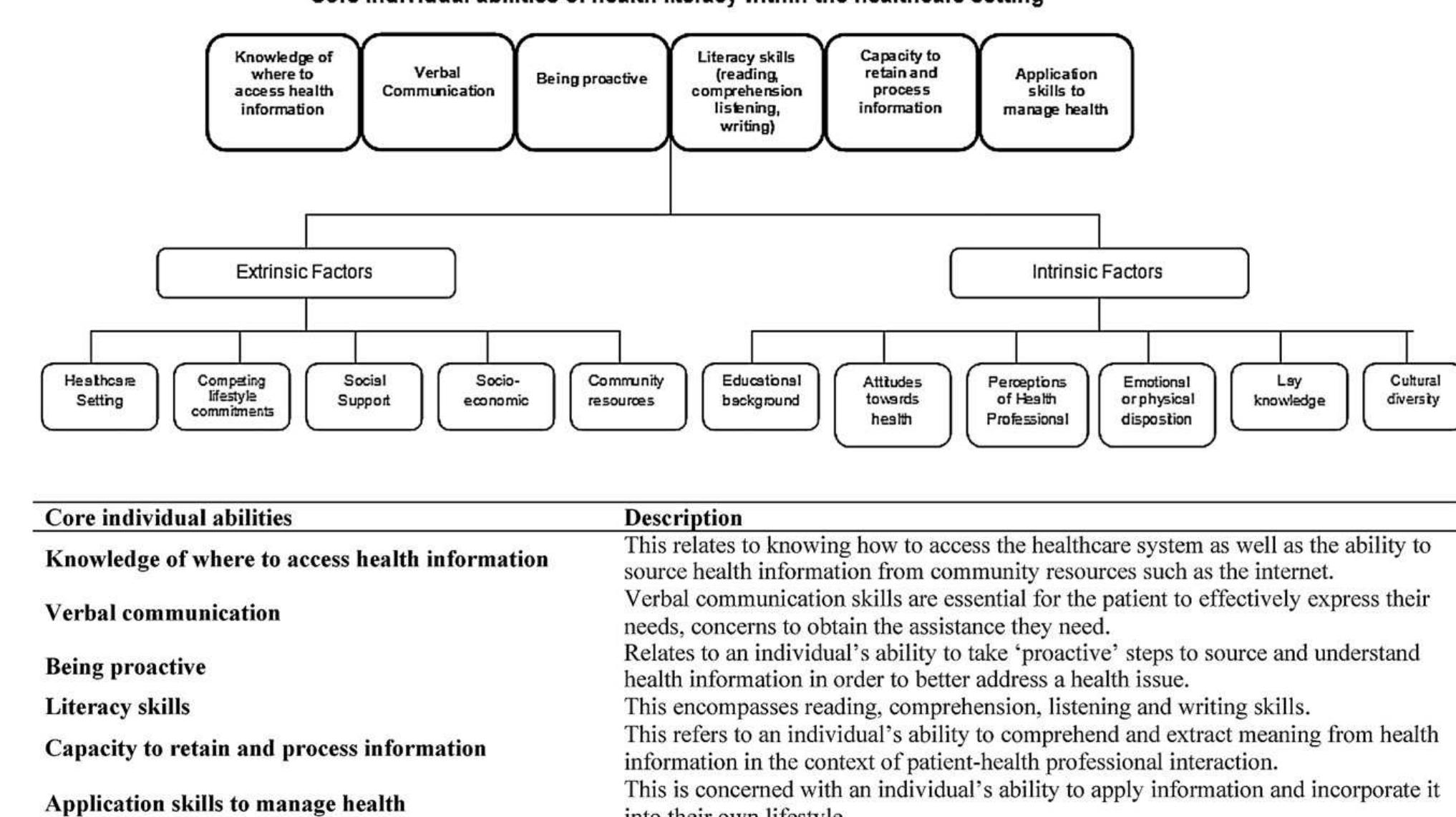 Conceptual framework of health literacy from the patient