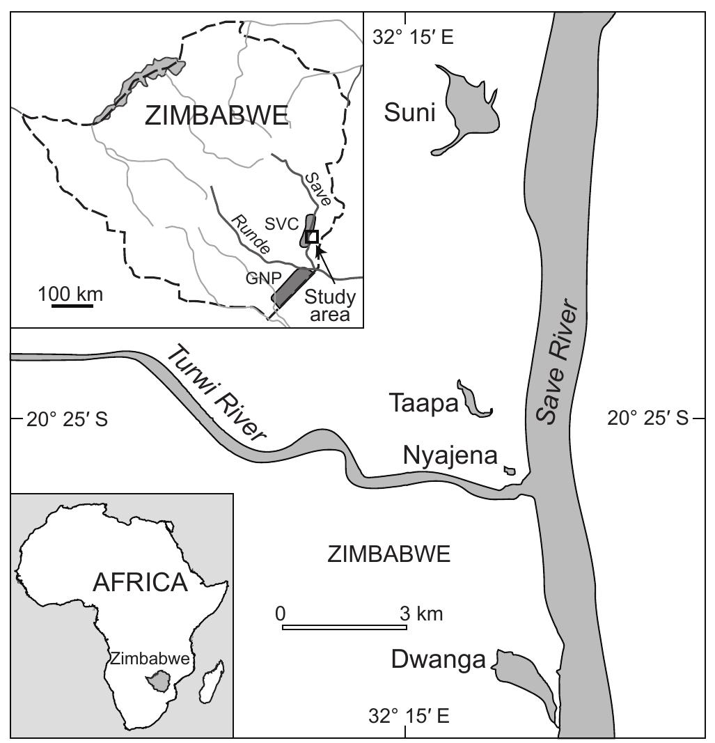 Map of the middle save river floodplain showing locations of