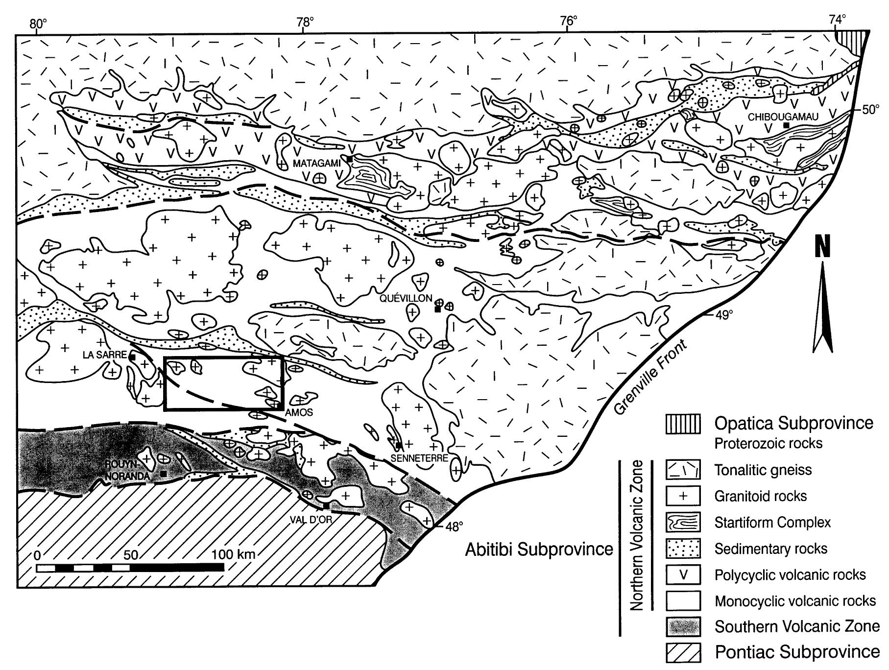 Generalised geological map of the abitibi subprovince in