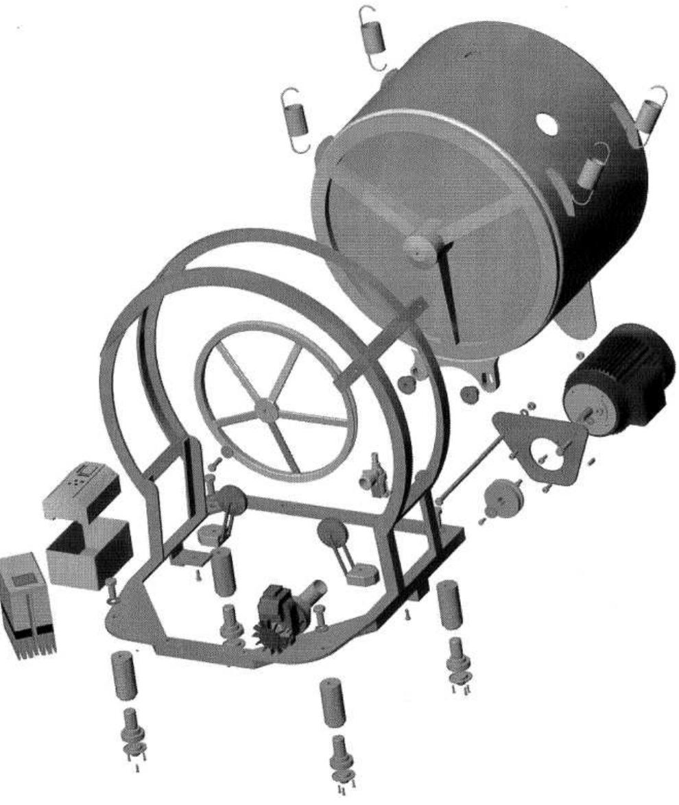 Exploded view of the major internal parts of the washing