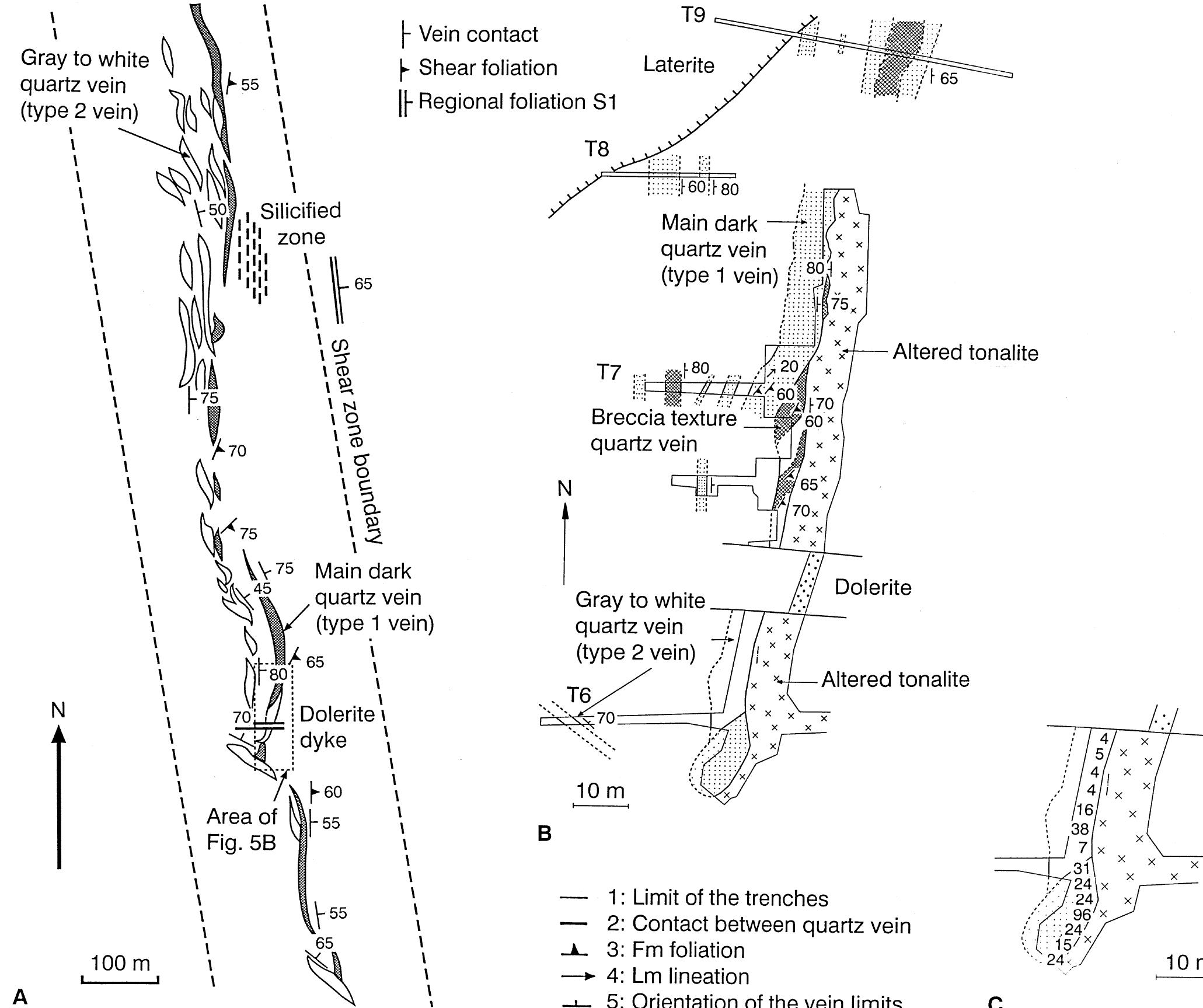 These characteristics typify a shear zone structure. the