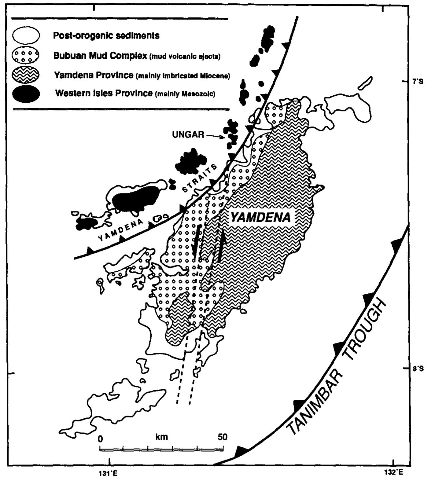 Simplified structural map of the tanimbar islands. the large