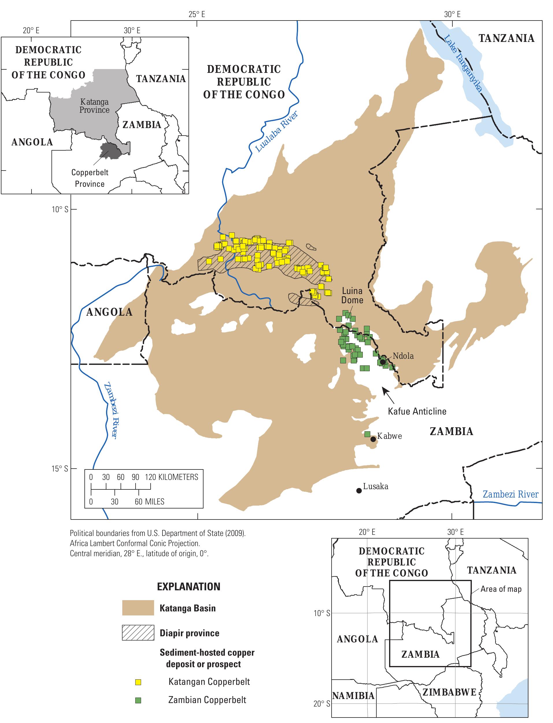 Map showing the location of the central african copperbelt
