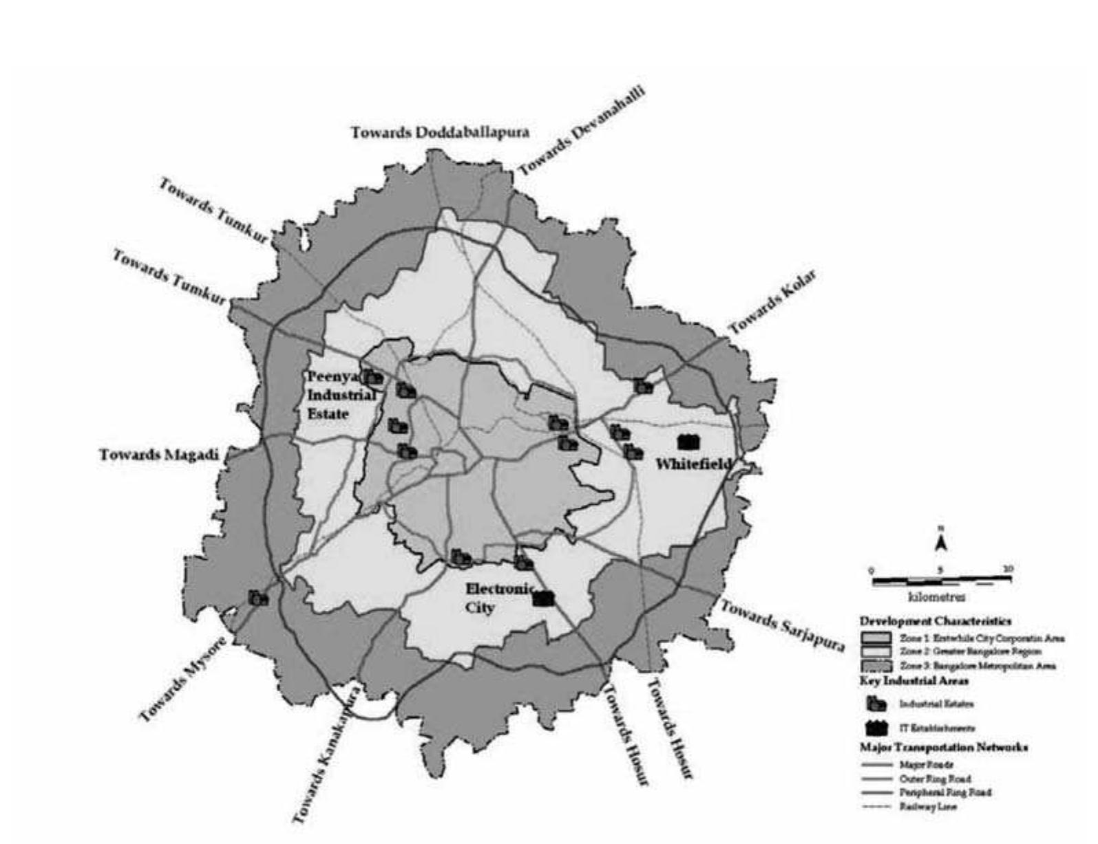 2: map depicts development characteristic over bangalore