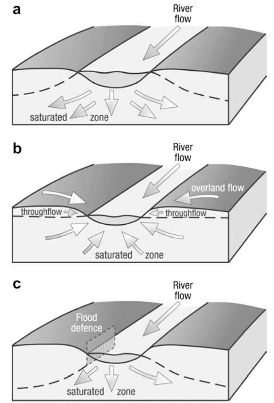 Schematic diagram of river-groundwater interactions: (a) a