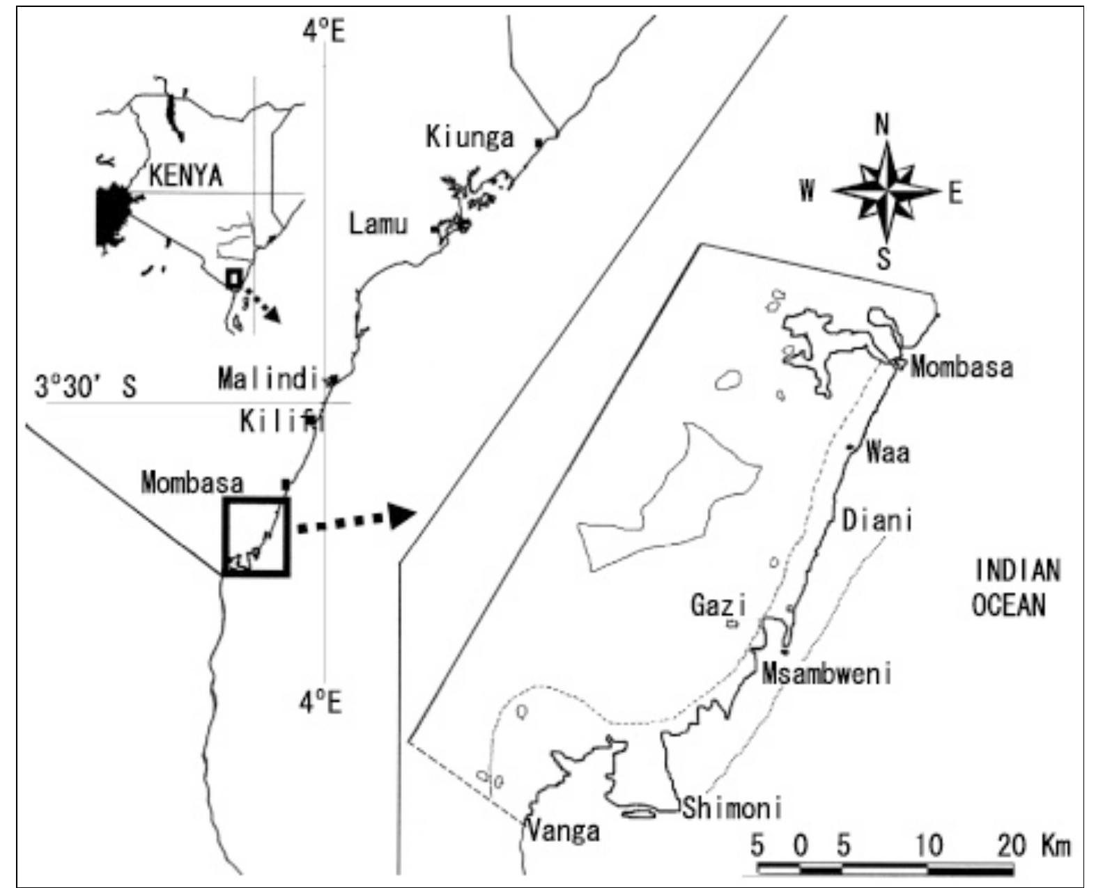 X. 1. amap of diani, msambweni and shimoni sites of the