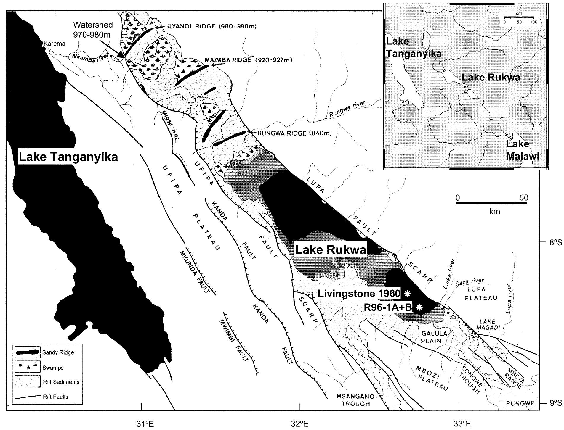 Location of lake rukwa showing main faults, lines of