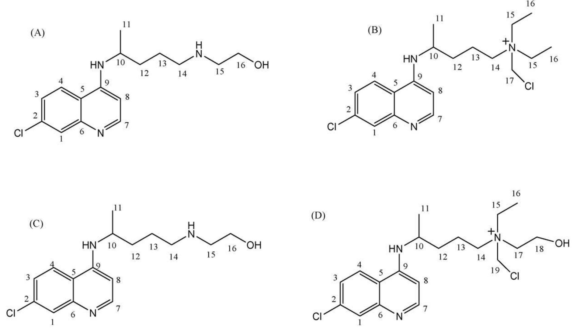 Chemical structures of (a) cq-i, (b) cq-ii, (c) hcq-i and