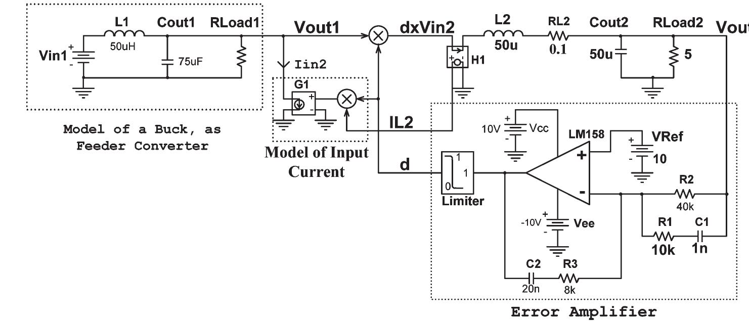 Model of an open-loop buck converter loaded by a closed-loop
