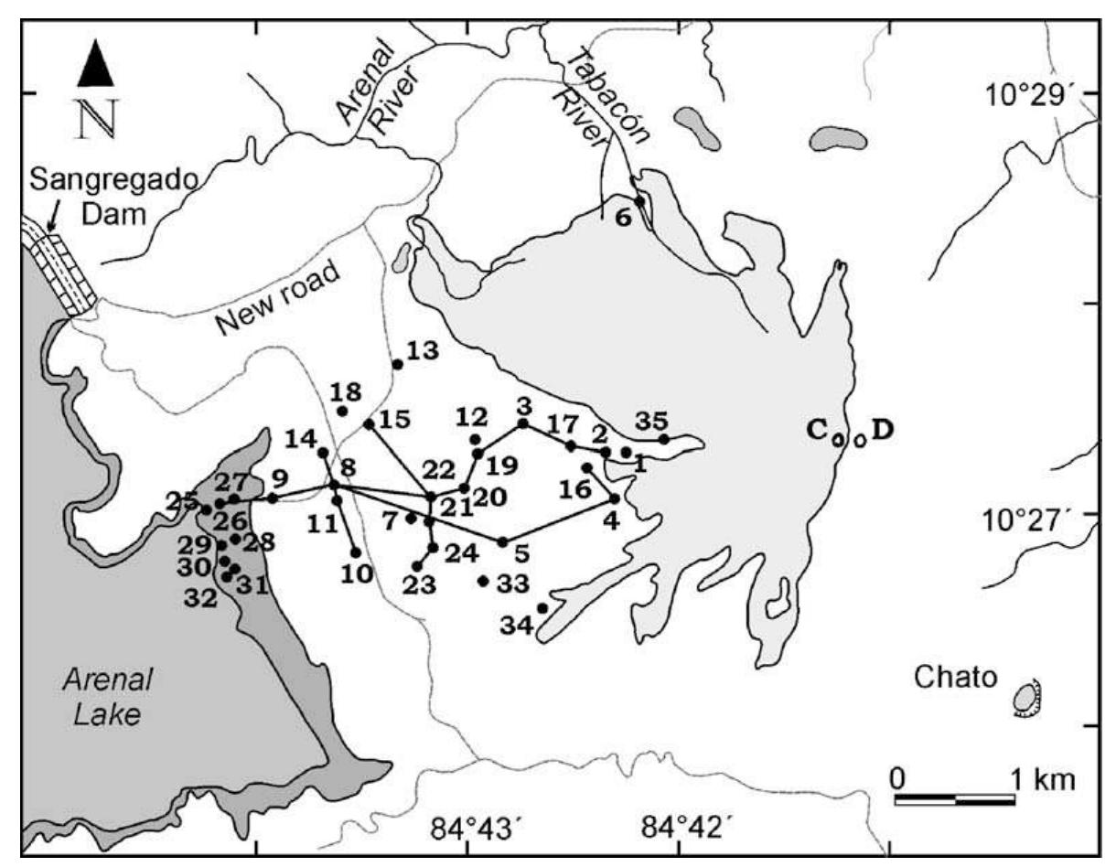 Location map of stratigraphic sections of 1968 eruption and
