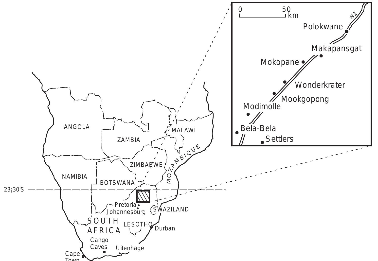 Location map showing places mentioned in the text. polokwane