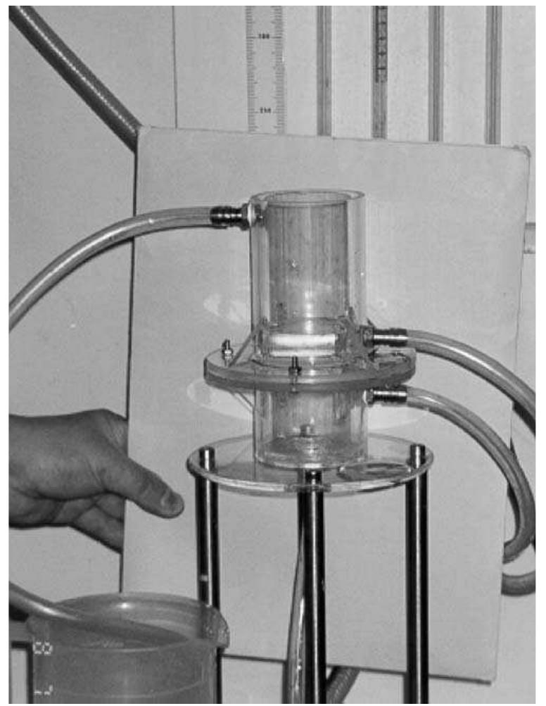 A permeameter for measuring the permeability of filter.