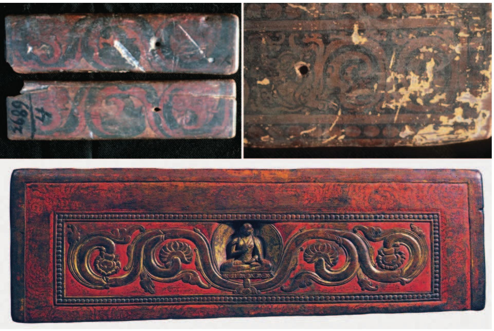 (top left) gilgit manuscript covers 1. (top right) gilgit