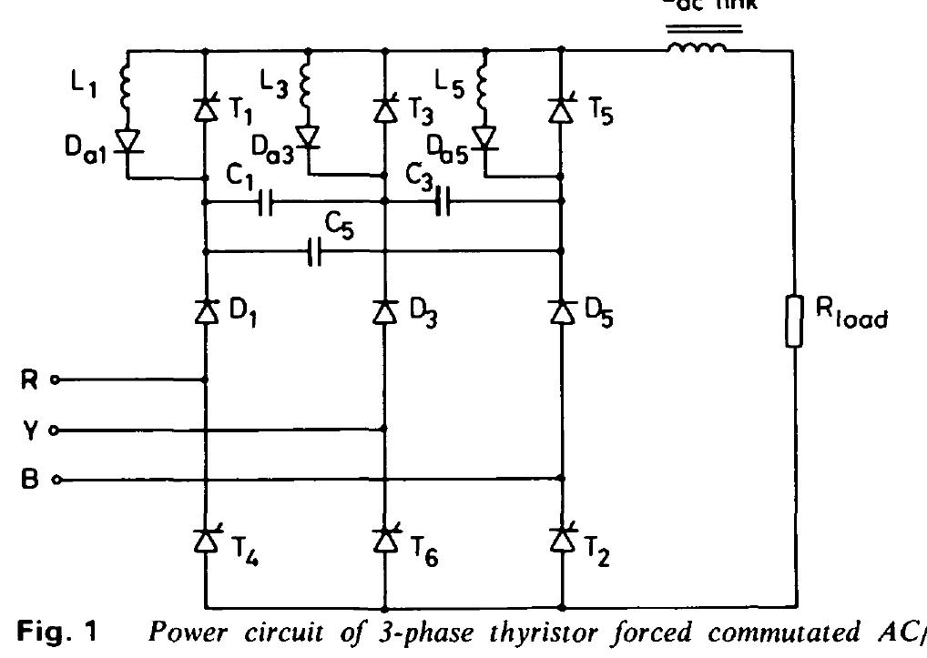 Shows the power circuit for a popularly used 3-phase forced