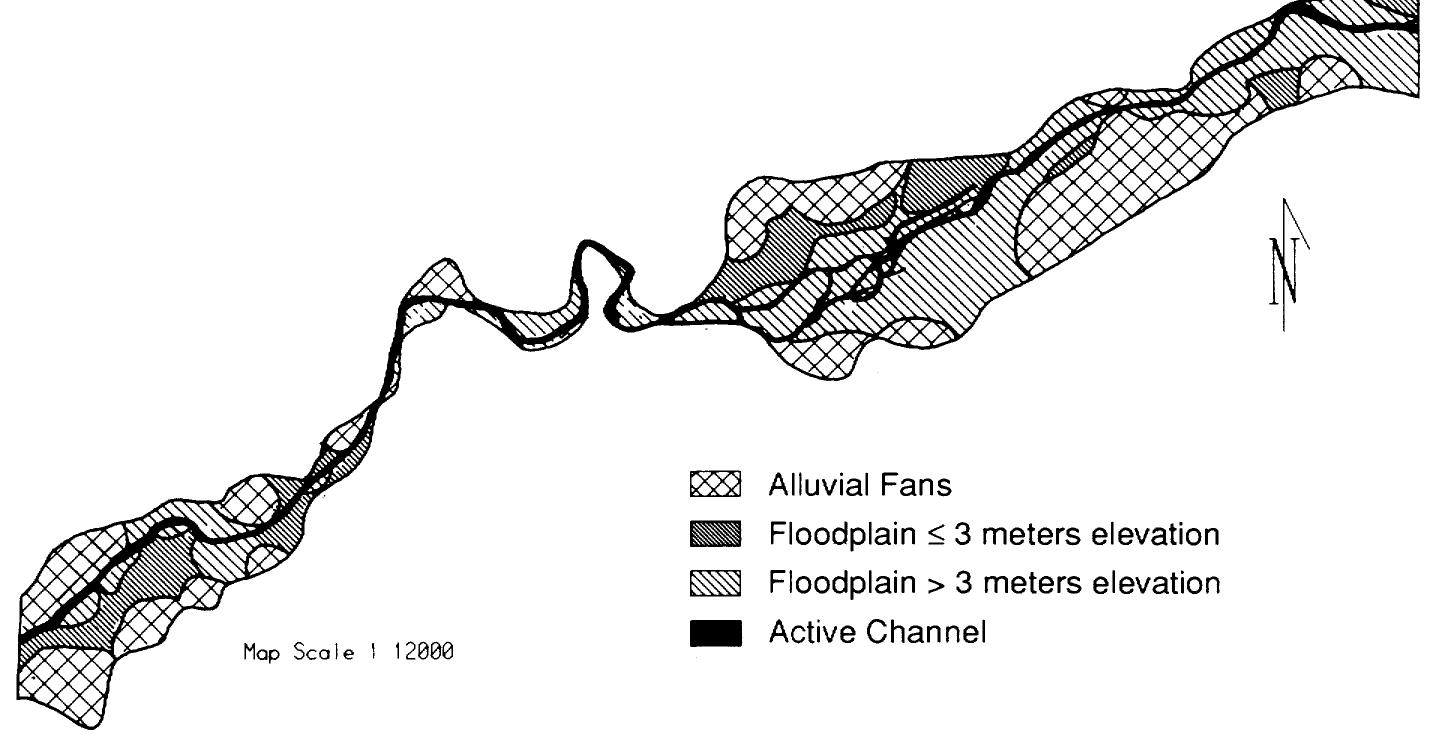 Map of the valley floor of lookout creek, a tributary in the