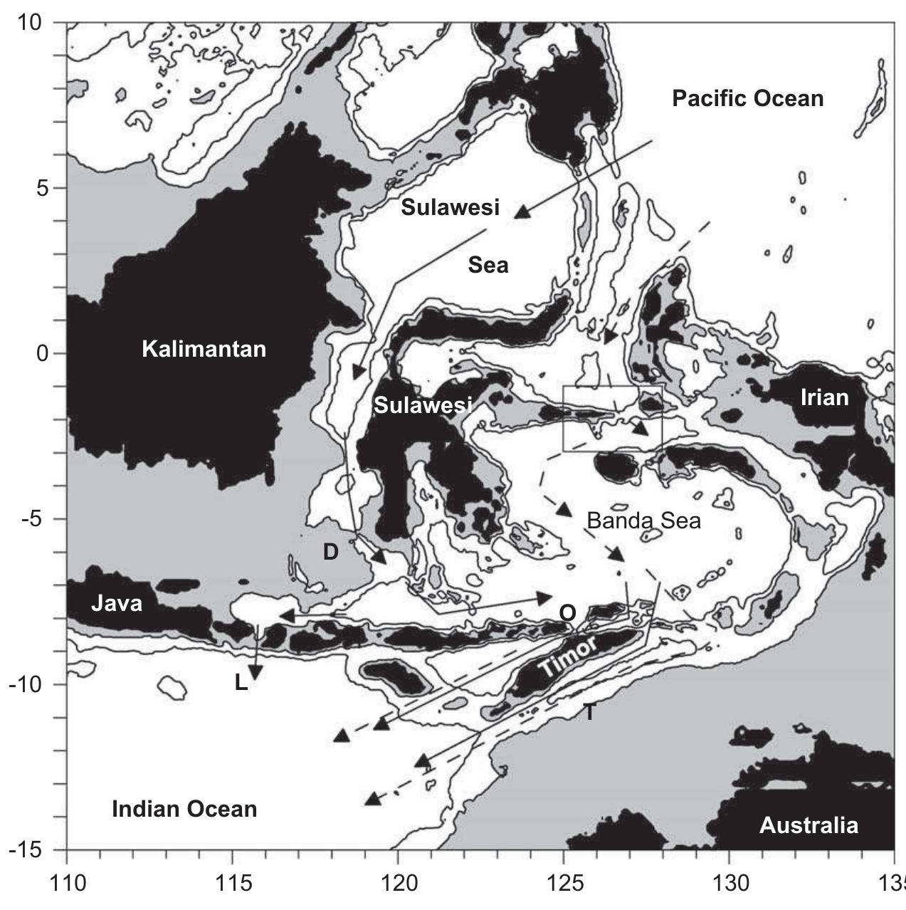 Map of the indonesian throughflow. the full arrows depict