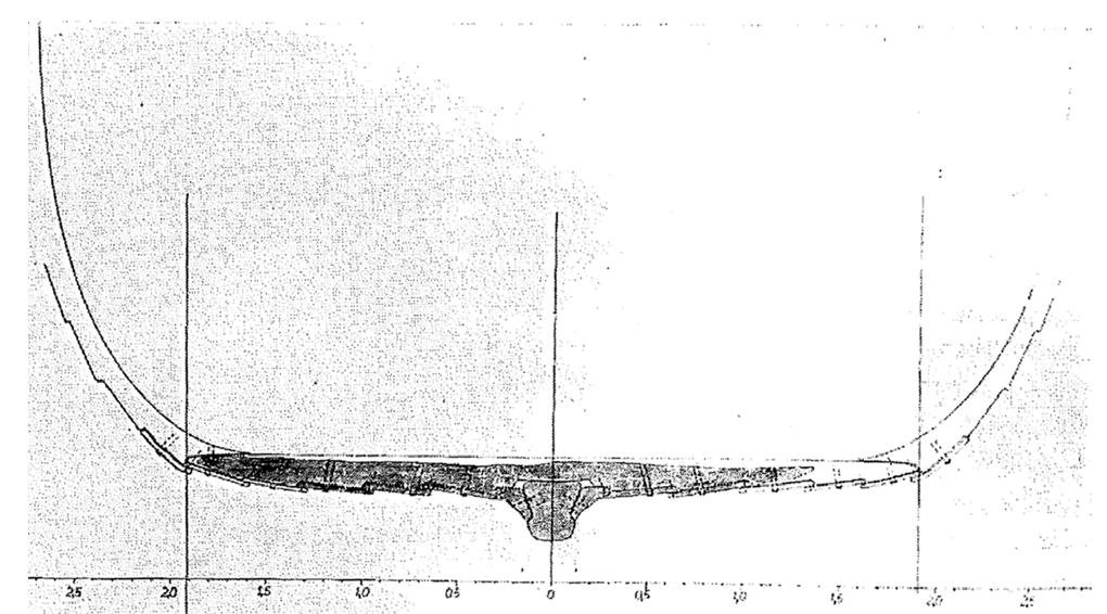 Reconstruction of cross section, approximately mid- ships,
