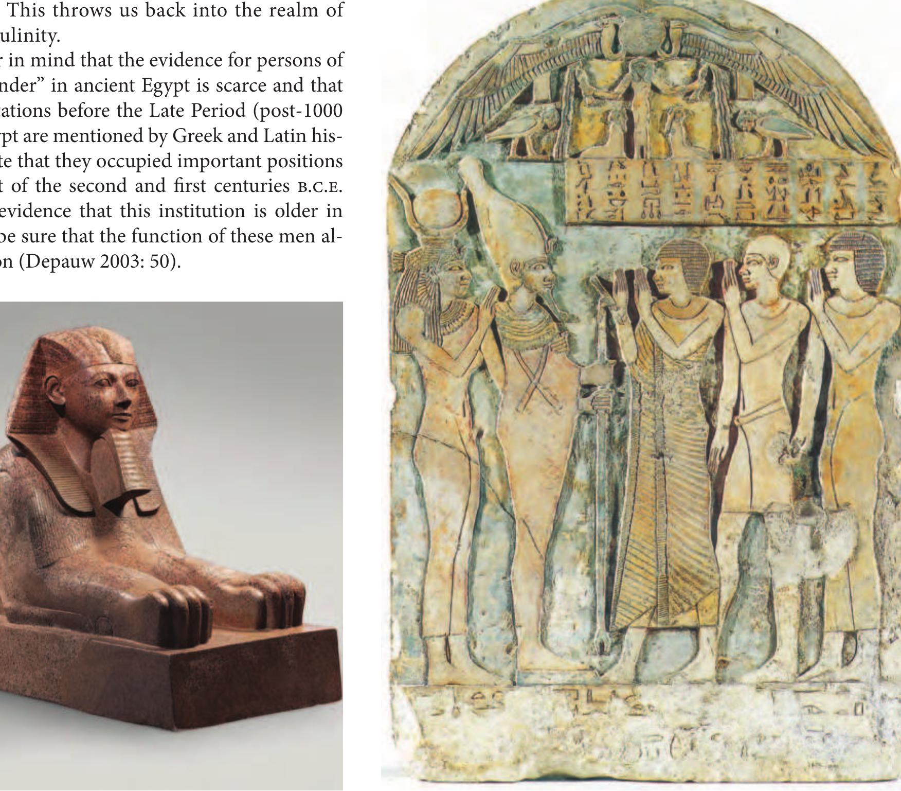 (left). statue of female king hatshepsut as a sphinx (male