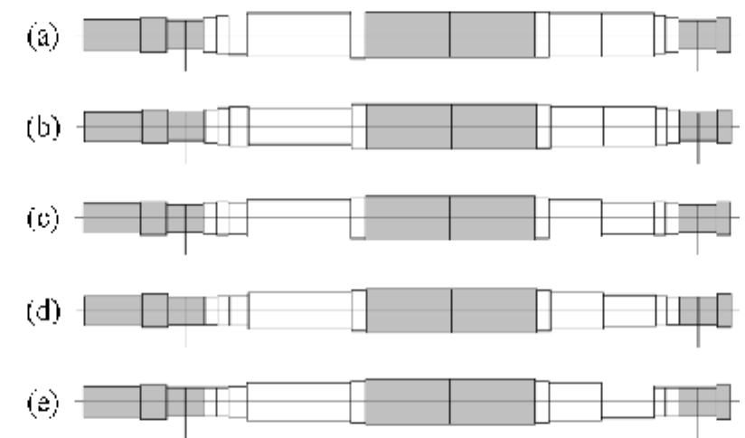 Evolving shaft shape for a motor rotor, (a) original design;