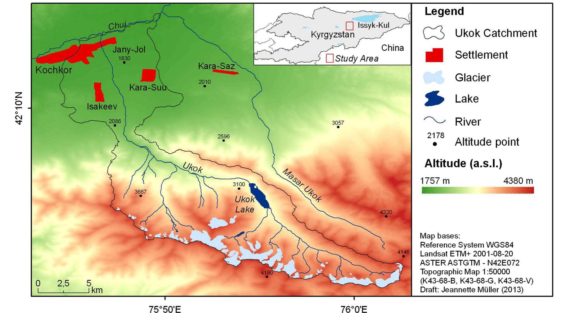 Topographic map of the ukok river catchment and its
