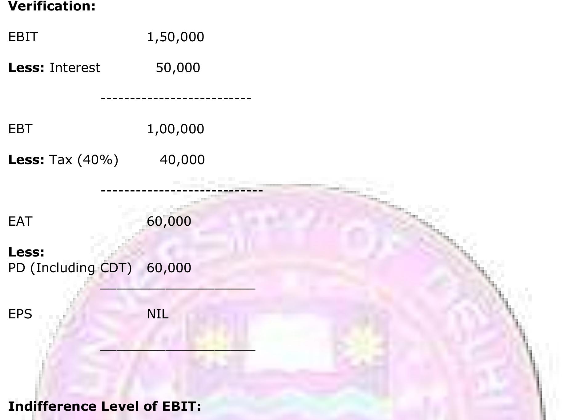 Indifference level of ebit is that level of ebit where two