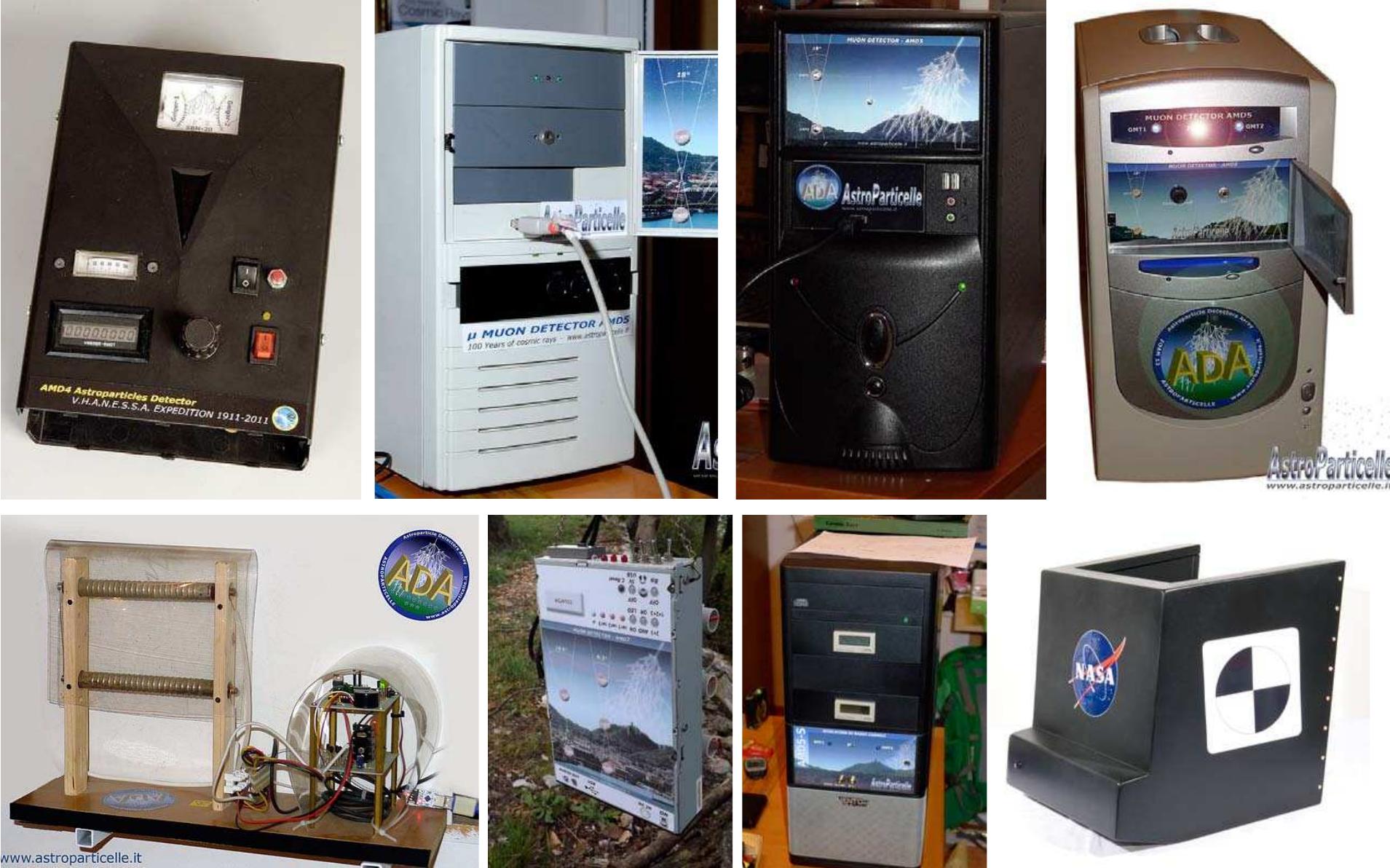 Several cosmic ray detectors, above from the left, the first