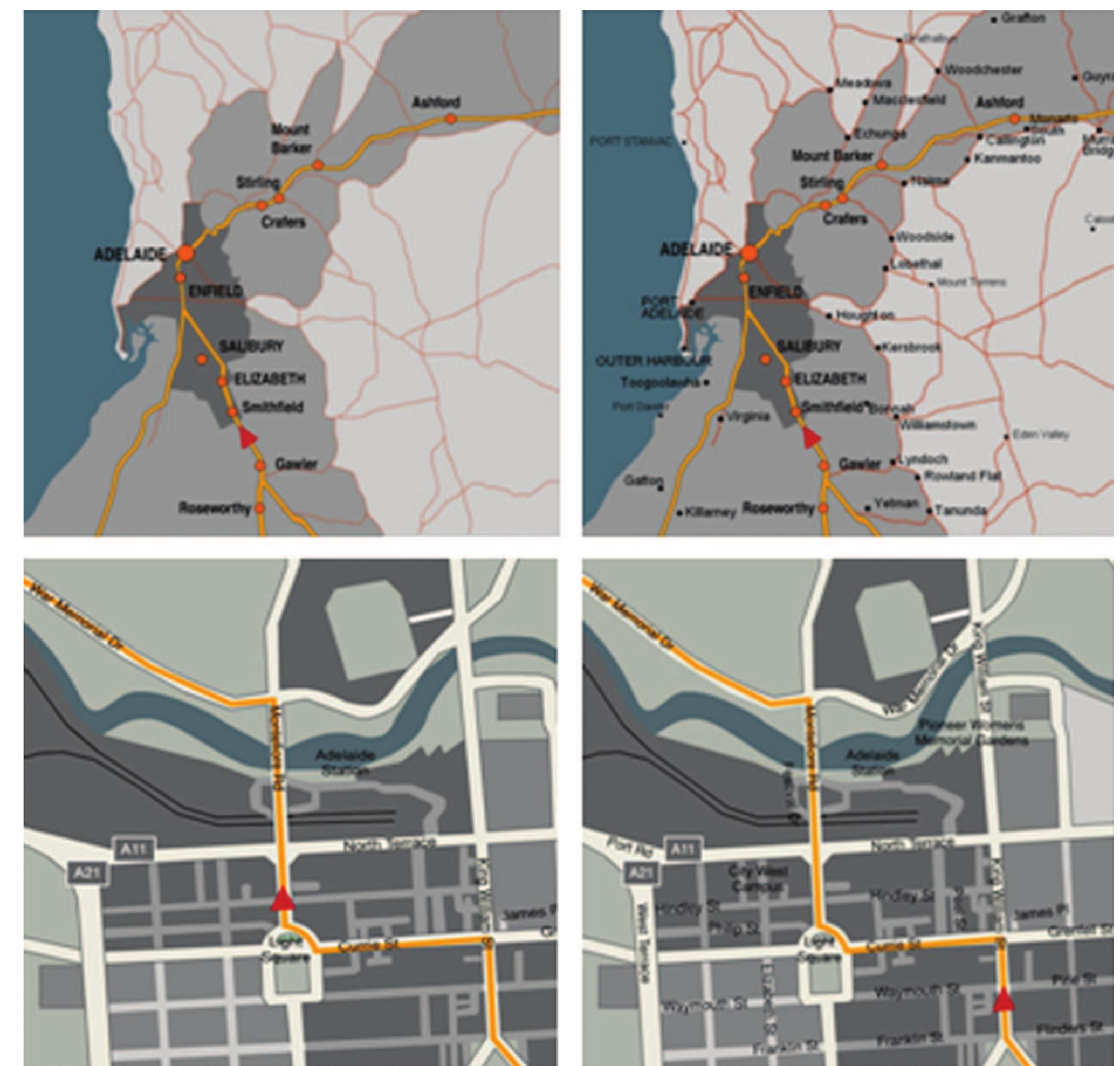Examples of maps with more (right maps) and less (left maps)