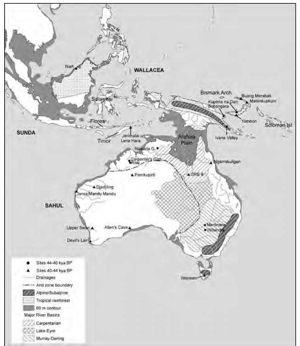 Map of sunda, sahul, wallacea and bismarck archipelago