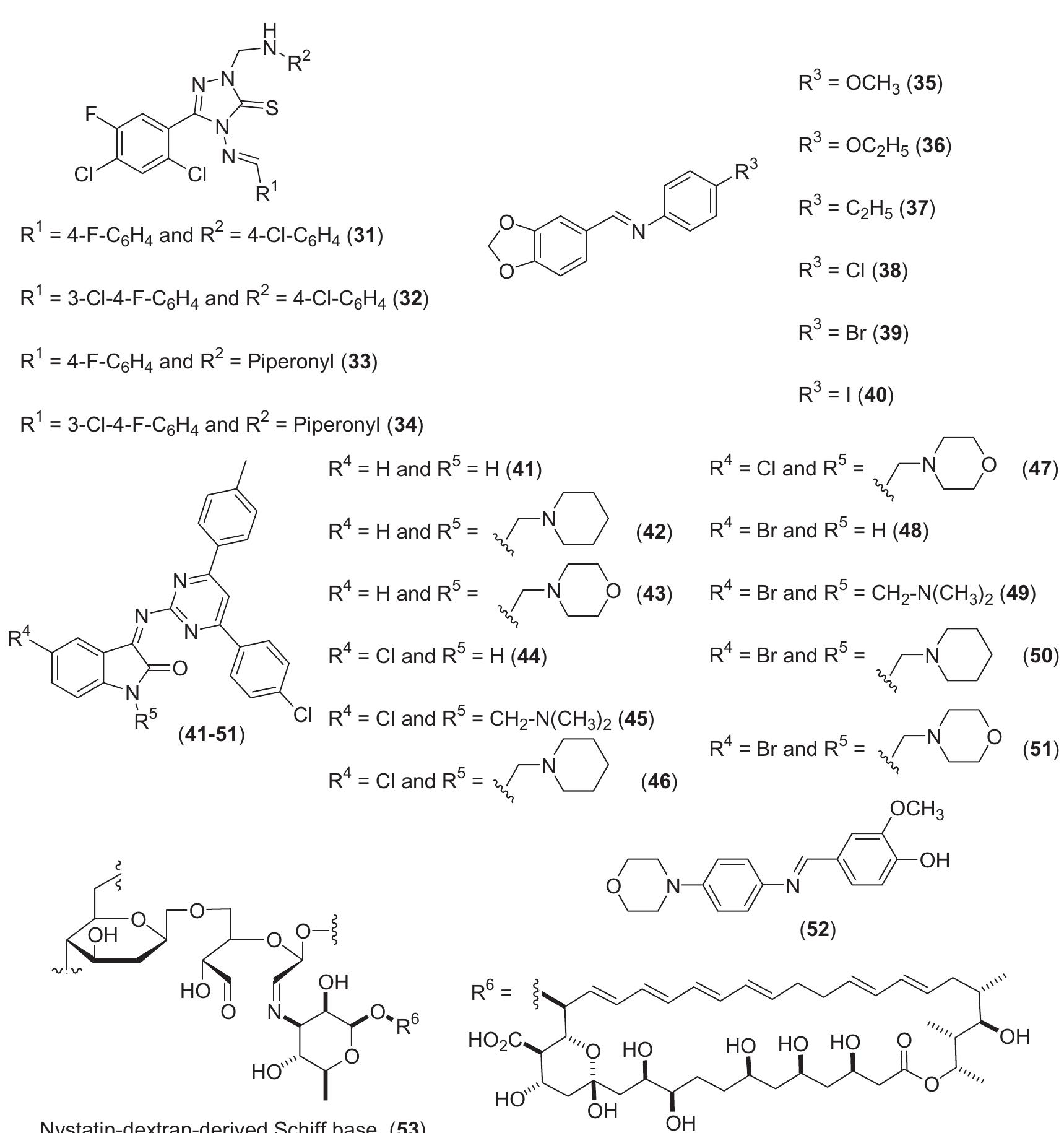 Chemical structure of some antifungal schiff bases derived
