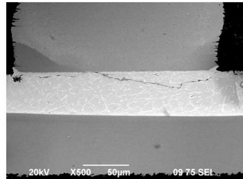 Sem image of solder joint pin32 in the daisy-chain of