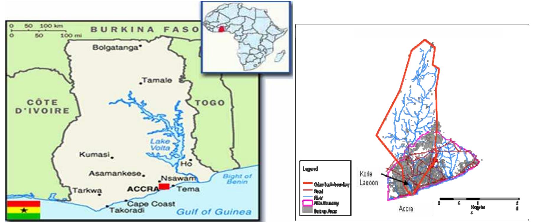 Location of accra and odaw river catchment the study was