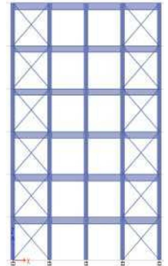 Steel frame model with x bracing