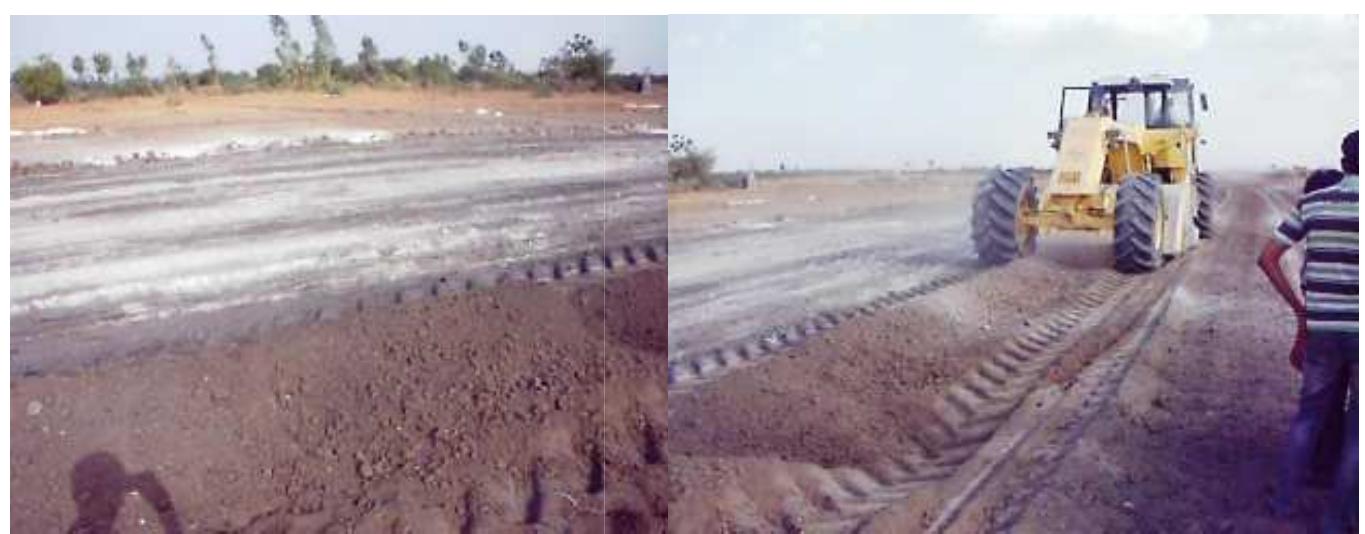 Laying of fly ash/lime on subgrade soilfig. 2 onsite mixing