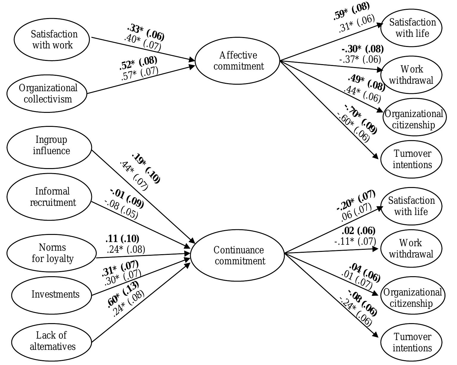 Structural Model Coefficients And Their Standard Errors