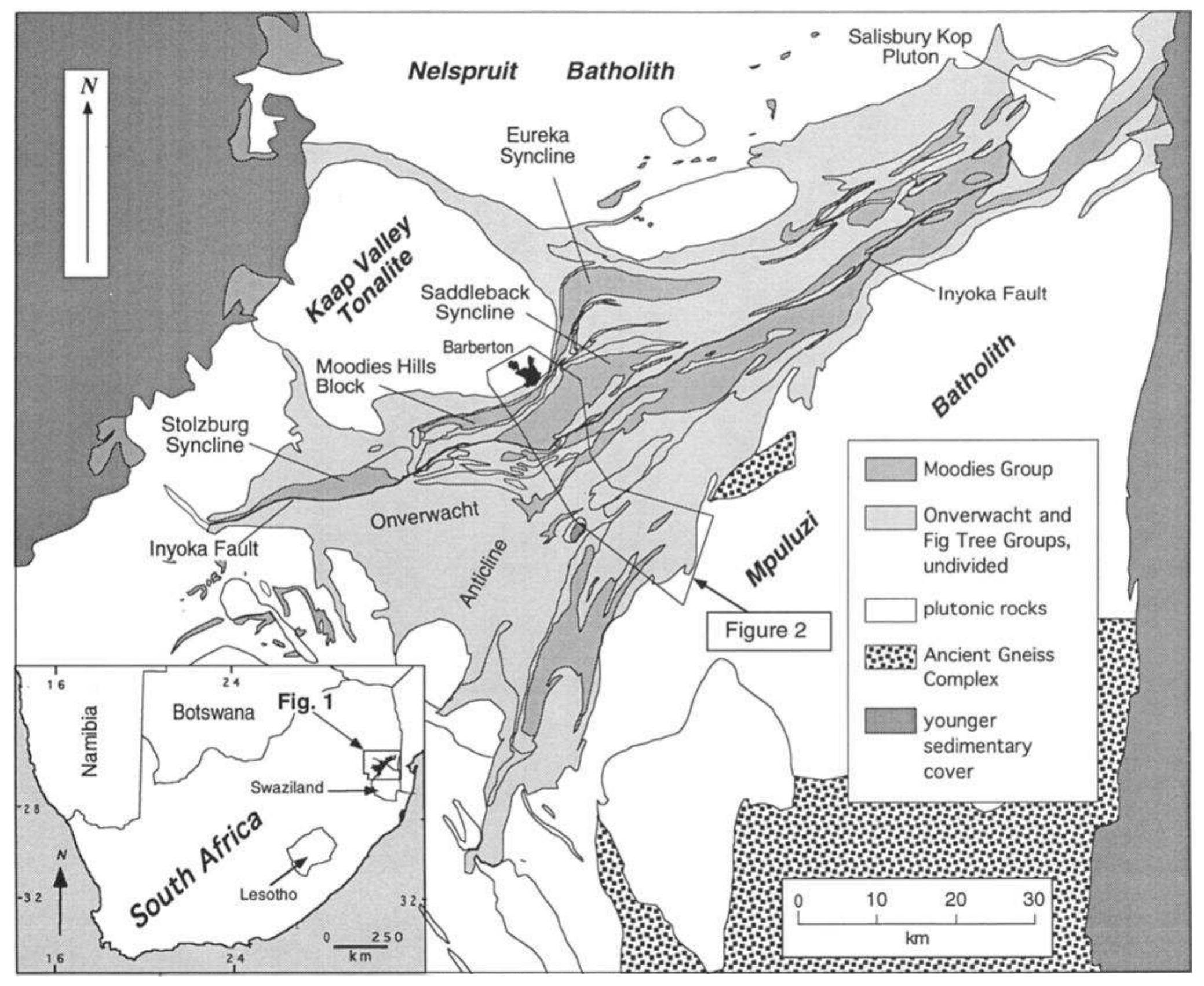 Generalized geologic map of the barberton greenstone belt.