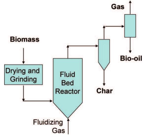 Schematic fluid-bed fast pyrolysis process (adapted with
