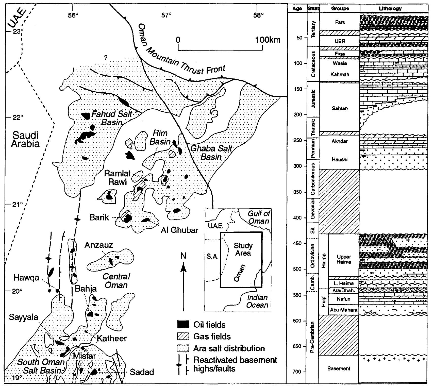 Map of oman showing oil field (sample) location and