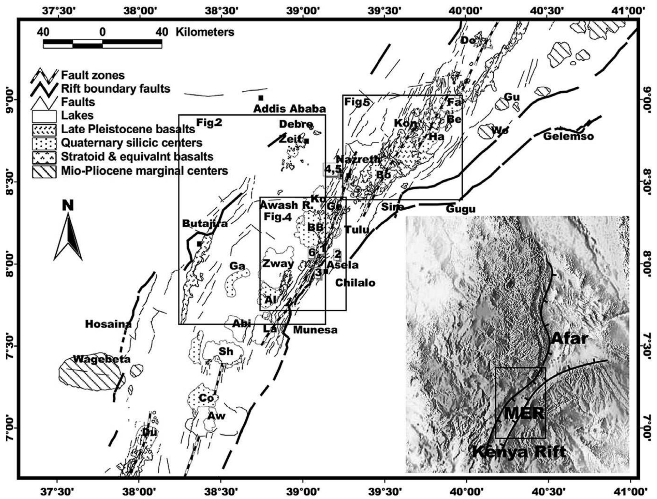 Geological sketch map of the main ethiopian rift in the