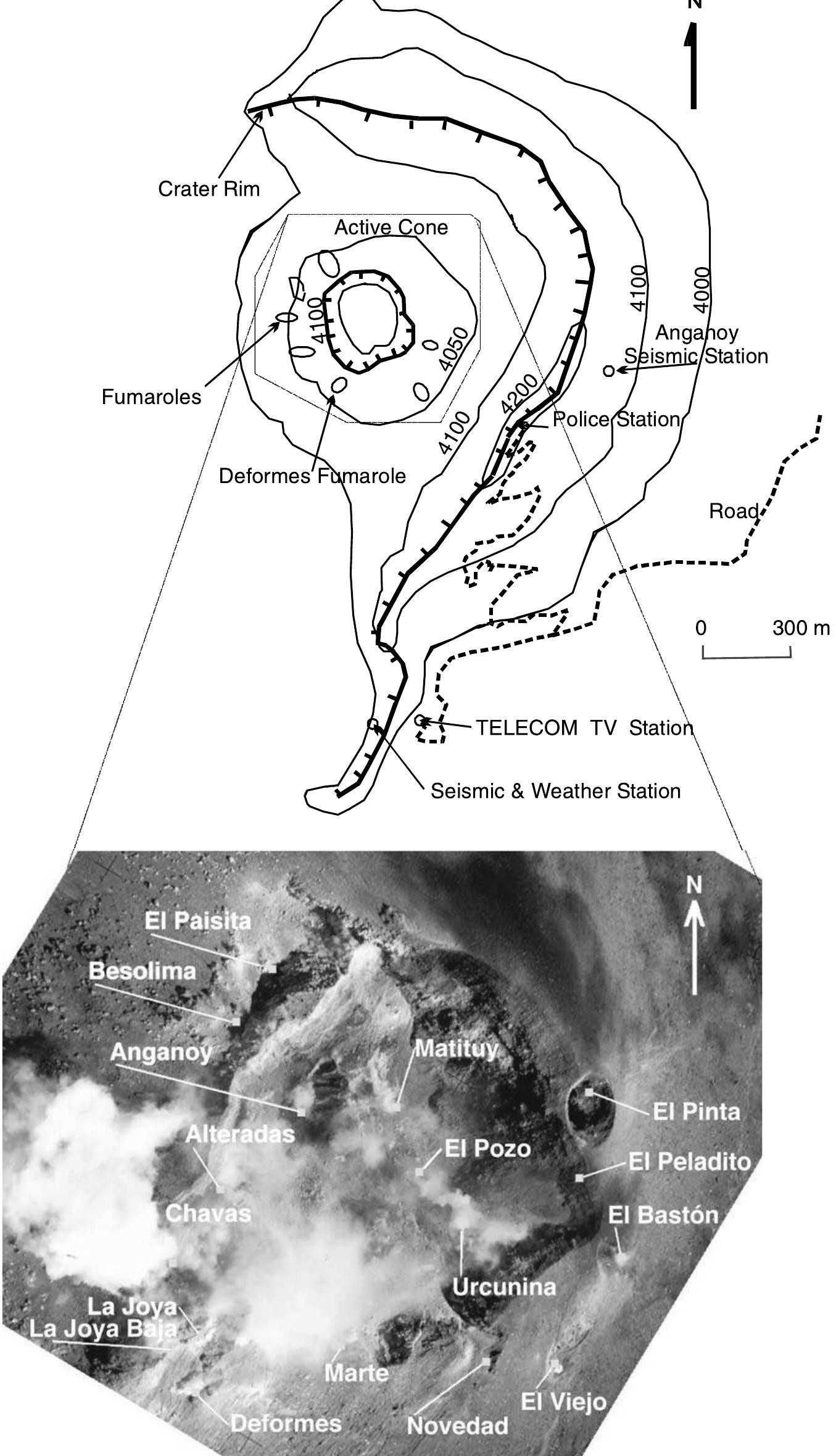 Map of the galeras volcano (after orddofiez and cepeda,