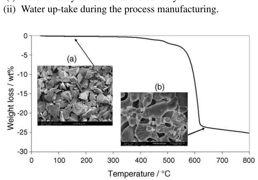 Tga graph, sample fes2, v = 1°c min~!, sem observation of